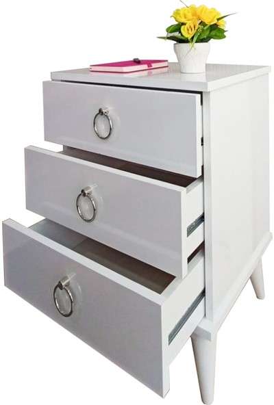 Viola Consept Komidin 3 Çekmeceli Beyaz / Altın Viola Consept Komidin 3 Çekmeceli Beyaz / Altın