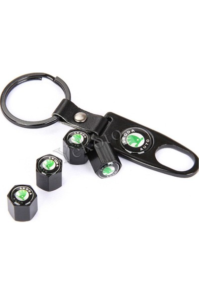 Yekoto Skoda Logo Metal Anahtarlık ve Sibop Kapak Seti 1.kalite