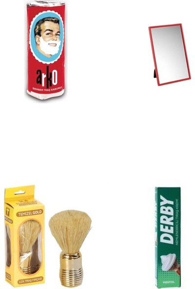 Derby 4 Parça Tıraş Seti Sakal Fırçası Ayna Derby Tıraş Kremi Arko Tıraş Sabunu Derby 4 Parça Tıraş Seti Sakal Fırçası Ayna Derby Tıraş Kremi Arko Tıraş Sabunu