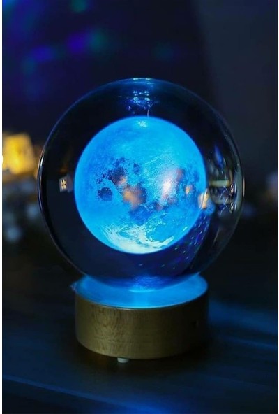 Deco Elit Renk Değiştiren LED Işıklı Dolunay Pilli Cam Küre 6 cm