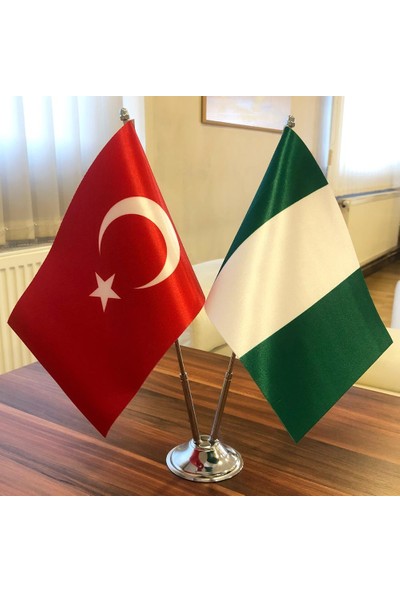 Fors Bayrak Nijerya-Türkiye Masa Bayrağı Krom Direkli Ikili Bayrak