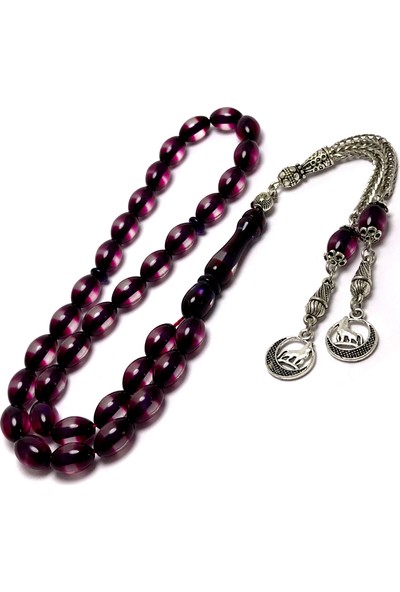 Midyat Gümüş Dünyası Sürmeli Toz Pres Kehribar Tesbih