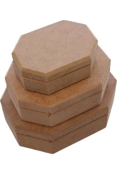 Joy And Toys Sekizgen Üç Boy Ahşap Boyanabilir Çok Amaçlı Kutu