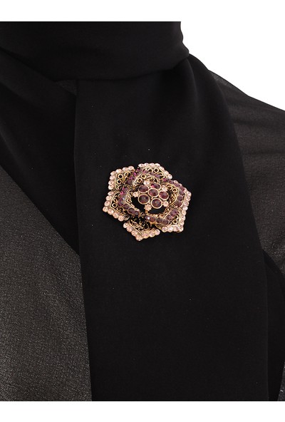 PIERPARIS BROŞ OTANTIK DESENLİ KİRSTAL TAŞLİ BRONZ MADEN ***