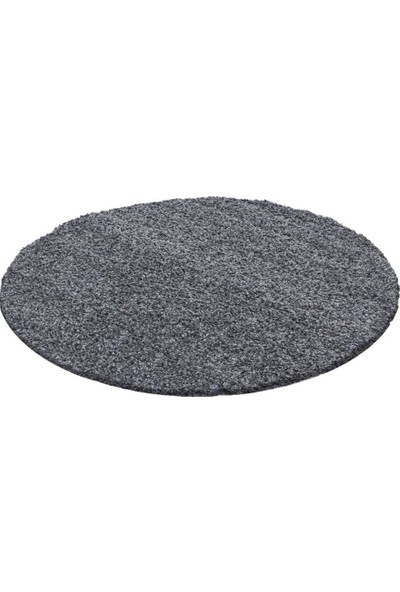 Ayyıldız Halı Ayyıldız Yuvarlak Shaggy Halı 30 mm Uzun ve Yüksek Tüylü Düz Koyu Gri Rengi