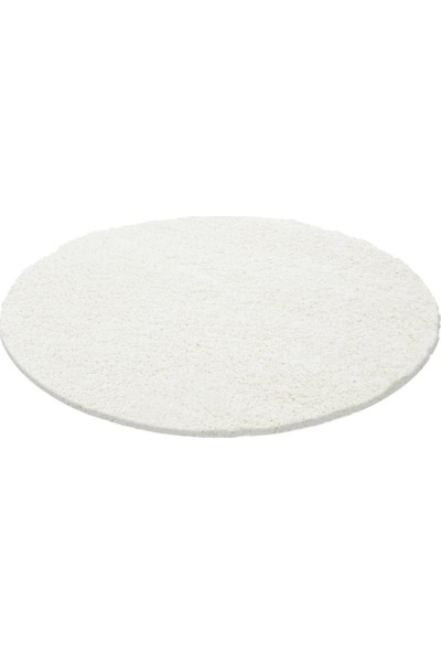 Ayyıldız Halı Ayyıldız Yuvarlak Shaggy Halı 30 mm Uzun ve Yüksek Tüylü Düz Krem Rengi