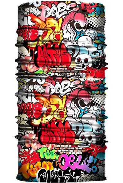 Knmaster Red Graffiti Buff Boyun Bandana Boyunluk Maske- Motorcu Maskesi- Baf- Yüz Buff