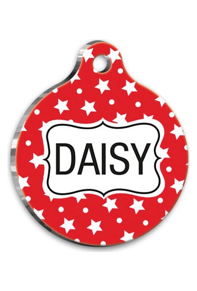 Pet Tag Art Kırmızı Yıldızlı Yuvarlak Kedi Köpek Künyesi