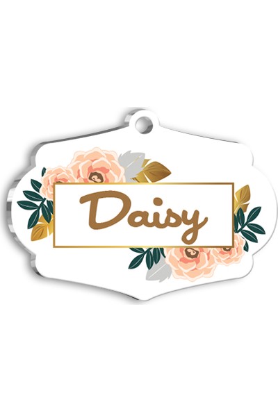 Pet Tag Art Gül Desenli Sarı Çerçeveli Kedi Köpek Künyesi