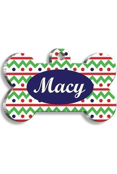 Pet Tag Art Yeşil Kırmızı Zikzak Kedi Köpek Künyesi