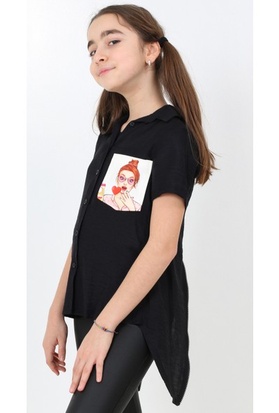 Enisena Siyah Kız Çocuk Digital Baskılı Gömlek