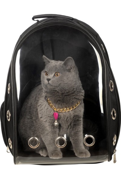 Es-Se Ticaret Şeffaf Astronot Kırılmaz Kedi Köpek Taşıma Çantası 42 x 22 x 33 cm - Siyah