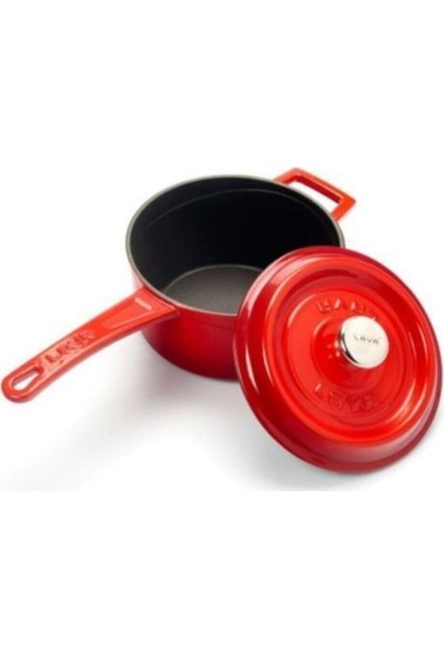 Lava Döküm Yuvarlak 18 Cm. Sütlük Kırmızı Metal Saplı