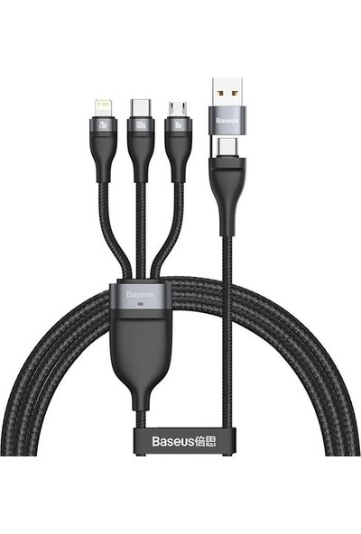 Baseus 5A Flash Series Hızlı Şarj 3 In1 Başlık Micro Type-C Lightning Ikili Başlık 1. 2 mt CA2T3-G1 Baseus 5A Flash Series Hızlı Şarj 3 In1 Başlık Micro Type-C Lightning Ikili Başlık 1. 2 mt CA2T3-G1