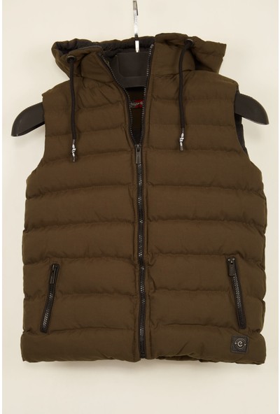 Ette Erkek Çocuk Süet Görünümlü Kapüşonlu Şişme Yelek Haki