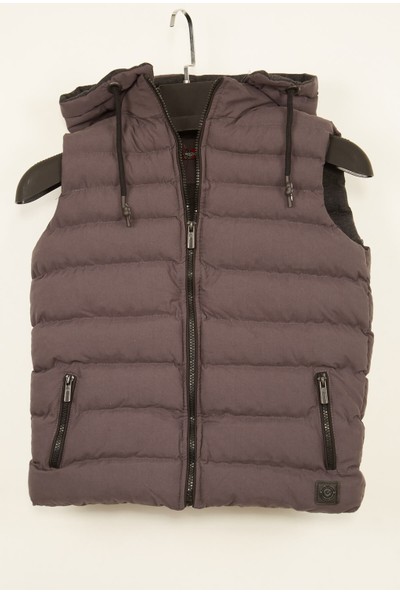 Ette Erkek Çocuk Süet Görünümlü Kapüşonlu Şişme Yelek Gri