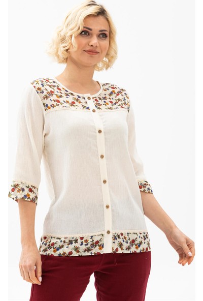 Eliş Şile Bezi Gülsinem Şile Bezi Bluz Krem