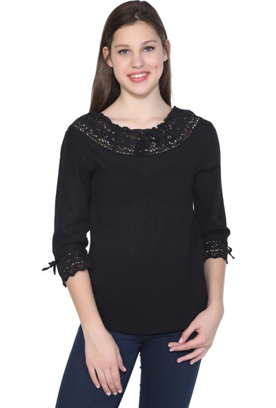 Eliş Şile Bezi Zehra Şile Bezi Bluz Siyah