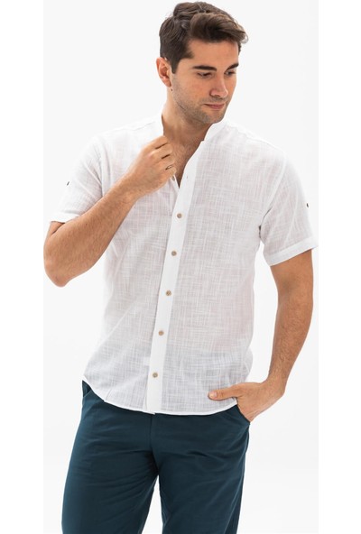 Eliş Şile Bezi Kısa Kol Şile Bezi Bodrum Erkek Gömlek Beyaz