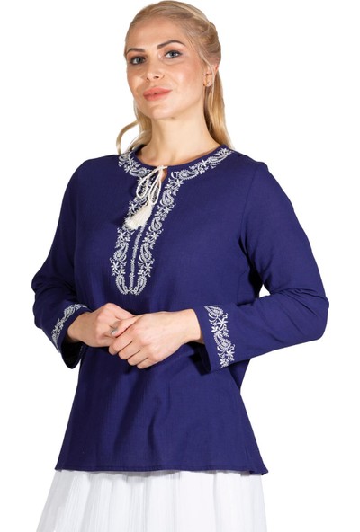 Eliş Şile Bezi Uzun Kol Şile Bezi Feride Bluz Mor