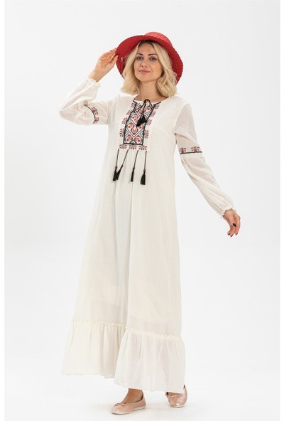 Eliş Şile Bezi Seher Şile Bezi Elbise Krem