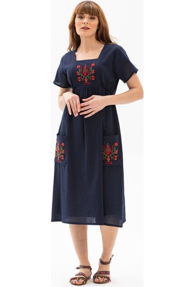 Eliş Şile Bezi Melek Şile Bezi Elbise Lacivert