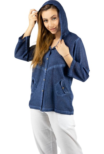 Eliş Şile Bezi Beste Şile Bezi Bluz Indigo Eliş Şile Bezi Beste Şile Bezi Bluz Indigo