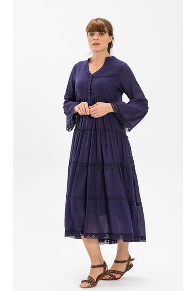 Eliş Şile Bezi Şeyma Vual Uzun Elbise Mor