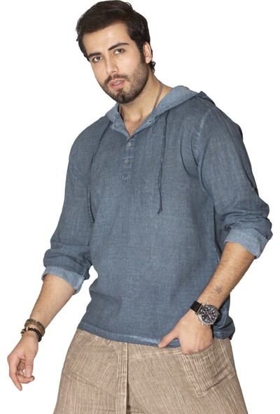 Eliş Şile Bezi Kapüşonlu Şile Bezi Erkek Sweatshirt Petrol