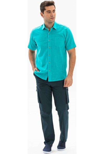 Eliş Şile Bezi Gabardin Kargo Cepli Erkek Pantolon Petrol