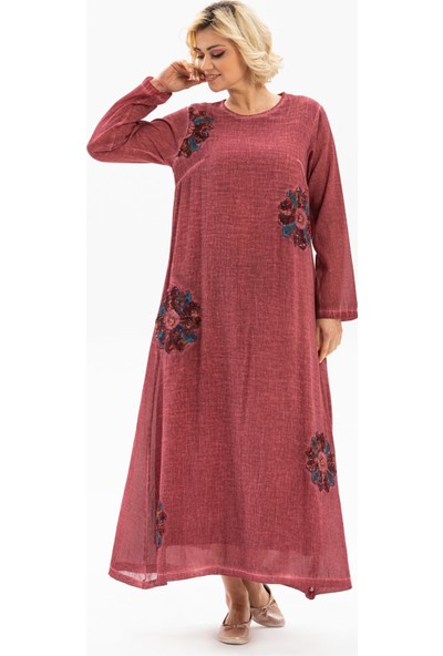 Eliş Şile Bezi Uzun Kol Şile Bezi Elif Elbise Gül Kurusu