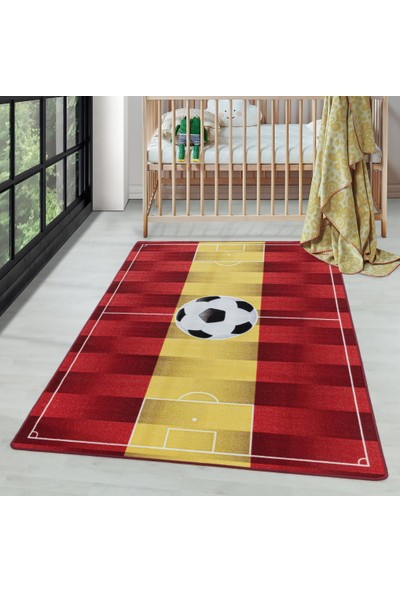 Ayyıldız Halı Çocuk Bebek Odası Oyun Halısı Futbol Sahası Temalı Sarı Kırmızı Renklerde