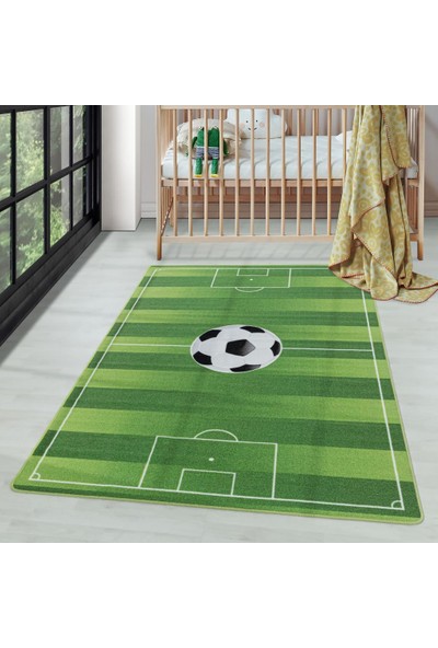 Ayyıldız Halı Çocuk Bebek Odası Oyun Halısı Futbol Sahası Temalı Yeşil Tonlarda