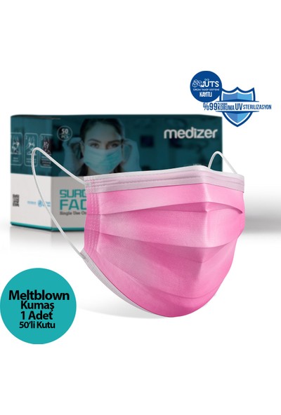 Medizer Pembe Meltblown Kumaş Full Ultrasonik 3 Katlı Cerrahi Maske - Burun Telli Medizer Pembe Meltblown Kumaş Full Ultrasonik 3 Katlı Cerrahi Maske - Burun Telli