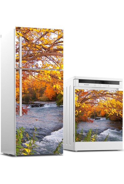 Jasmin2020 Buzdolabı ve Bulaşık Makinası Sticker Kaplama Etiketi Akarsu Ağaçlar