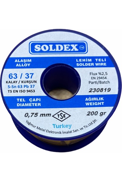 Soldex 63/37 Lehim Teli 200GR 0,75MM Soldex 63/37 Lehim Teli 200GR 0,75MM