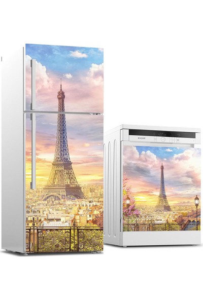 Jasmin2020 Buzdolabı ve Bulaşık Makinası Sticker Kaplama Etiketi Vintage Eyfel Kulesi