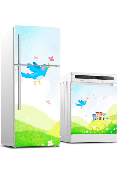 Jasmin2020 Buzdolabı ve Bulaşık Makinası Sticker Kaplama Etiketi Çocuk Kuş