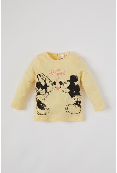 Defacto Kız Bebek Minnie Mouse Lisanslı Pamuklu Uzun Kol Tişört T8945A221SP
