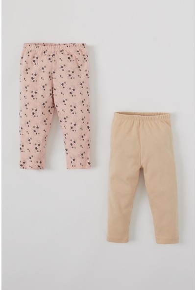 Defacto Kız Bebek Yıldız Desenli Pamuklu 2'li Eşofman Alt T9284A221SP
