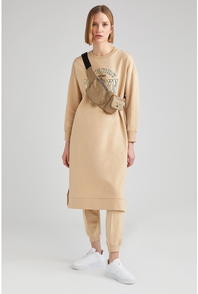 Defacto Yazı Baskılı Ribana Kollu Relax Fit Sweat Tunik U0779AZ21SP