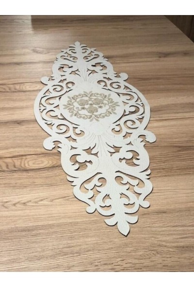 Köşem Çeyiz Lazer Işlemeli Özel Kesim Deri Runner Krem