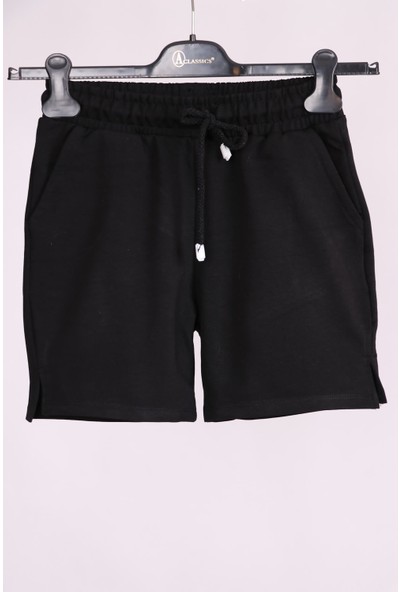 Aclassics Siyah Ip Bağcıklı Lastik Belli Cepli Pamuk Şort