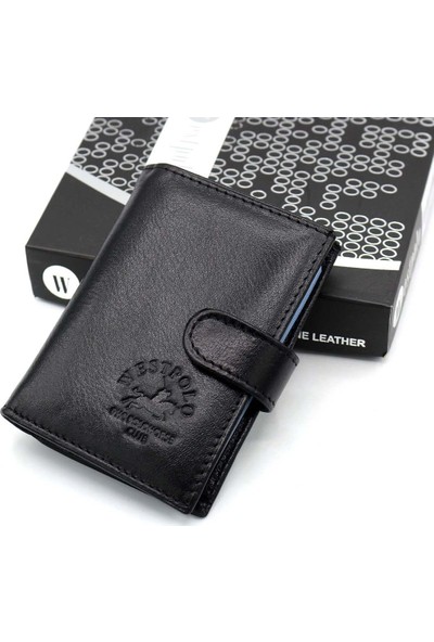 West Polo Siyah Deri Patlı Kağıt Para Gözlü Şeffaf Erkek Cüzdan W22043068