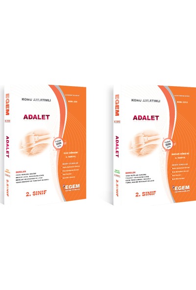 Egem Yayınları 2. Sınıf Adalet Set (Güz- Bahar Dönemi) (Iki Dönem Birden) Egem Yayınları 2. Sınıf Adalet Set (Güz- Bahar Dönemi) (Iki Dönem Birden)