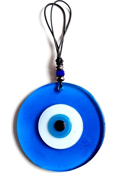 Mixperi Nazar Boncuklu El Yapımı Deri Ipli Açık Mavi Şeffaf Cam Duvar Süsü