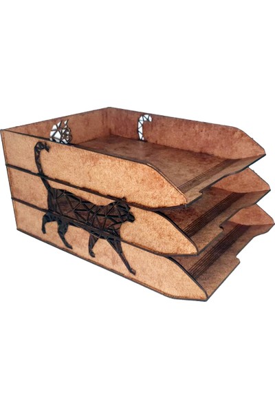 Pixel Kedi Temalı Ahşap Evrak Rafı 3'lü