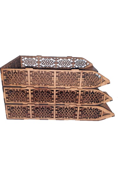 Pixel 01 Klasik Desenli Ahşap Evrak Rafı 3'lü