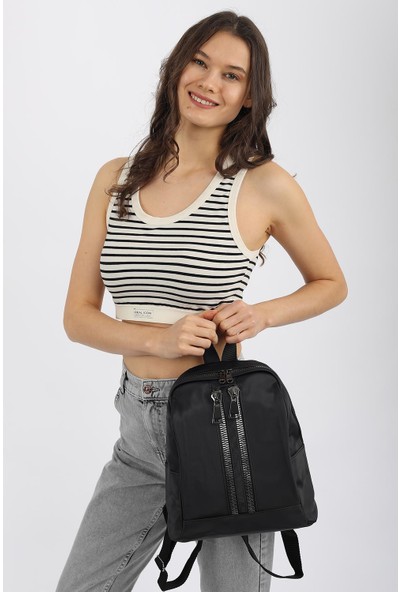 Madamra Siyah Kadın Saten Kumaş Fermuar Cepli Okul Ve Sırt Çantası Madamra Siyah Kadın Saten Kumaş Fermuar Cepli Okul Ve Sırt Çantası