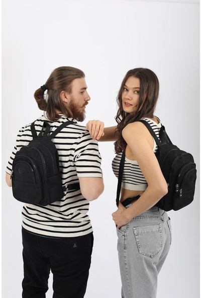 Madamra Siyah Unisex Krinkıl Kumaş Çok Bölmeli Okul Ve Sırt Çantası Madamra Siyah Unisex Krinkıl Kumaş Çok Bölmeli Okul Ve Sırt Çantası